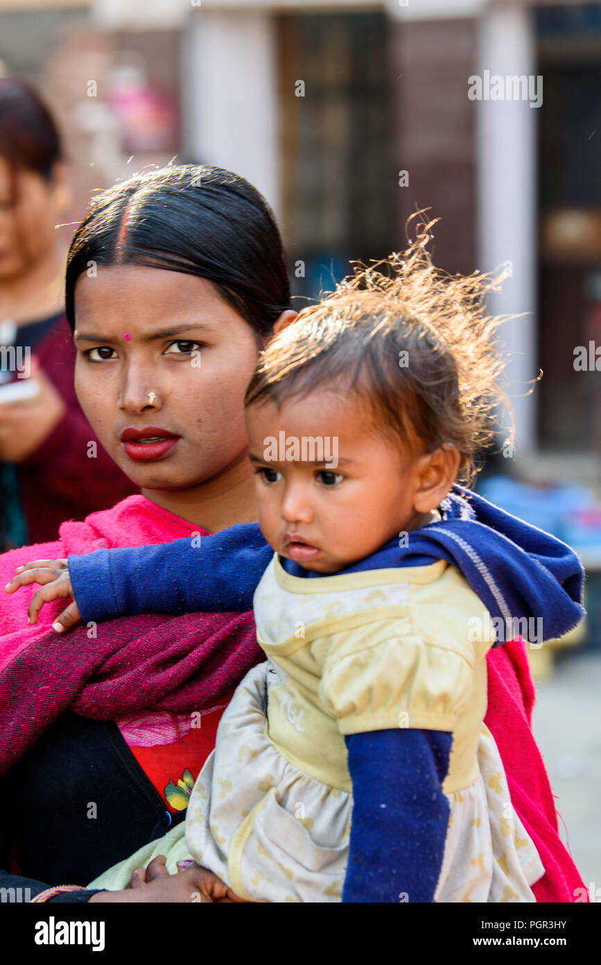 KATMANDU, NEPAL - MAR 6, 2017: Unidentified Chhetri woman holds a ...