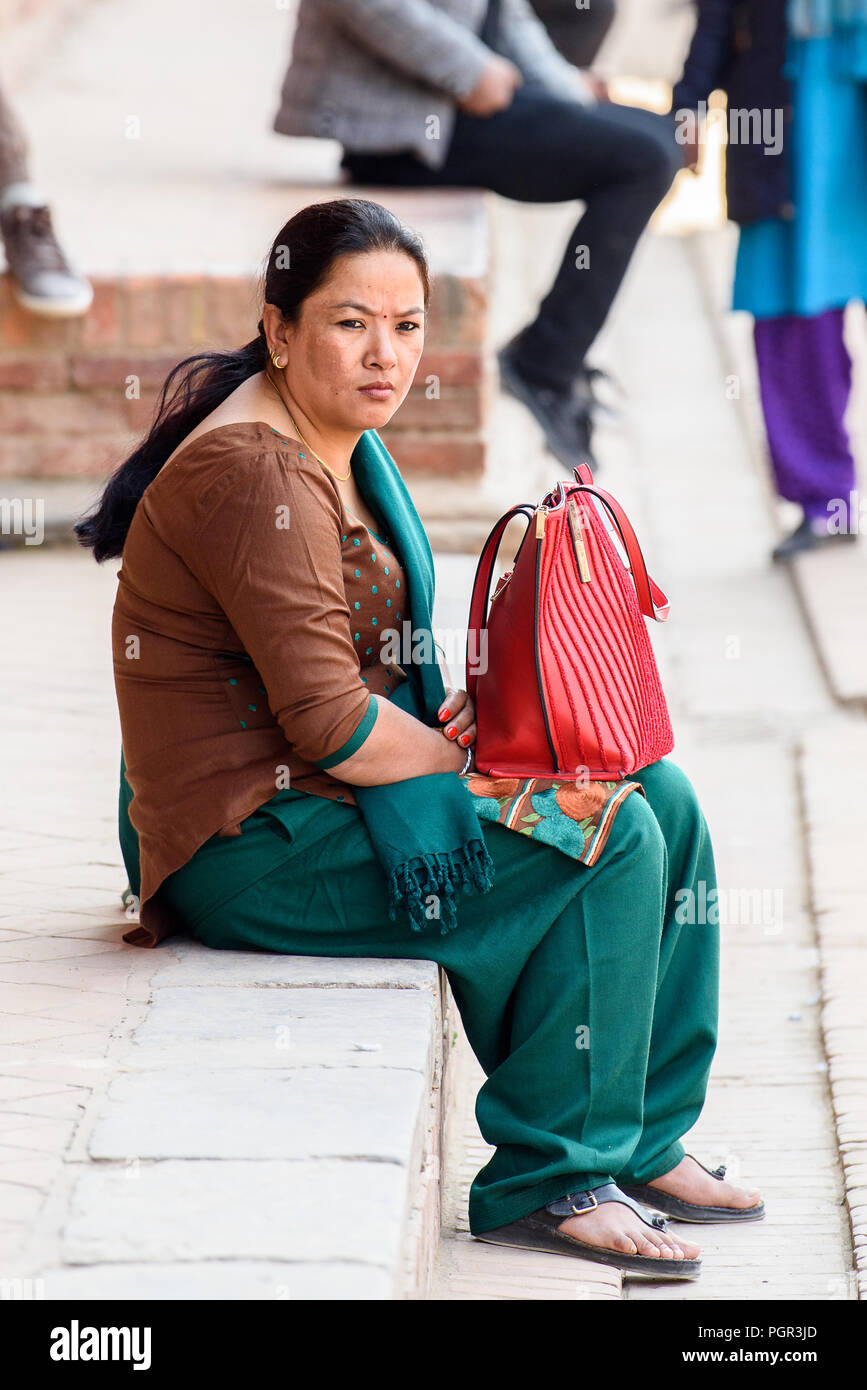 KATMANDU, NEPAL - MAR 6, 2017: Unidentified Chhetri woman in green ...