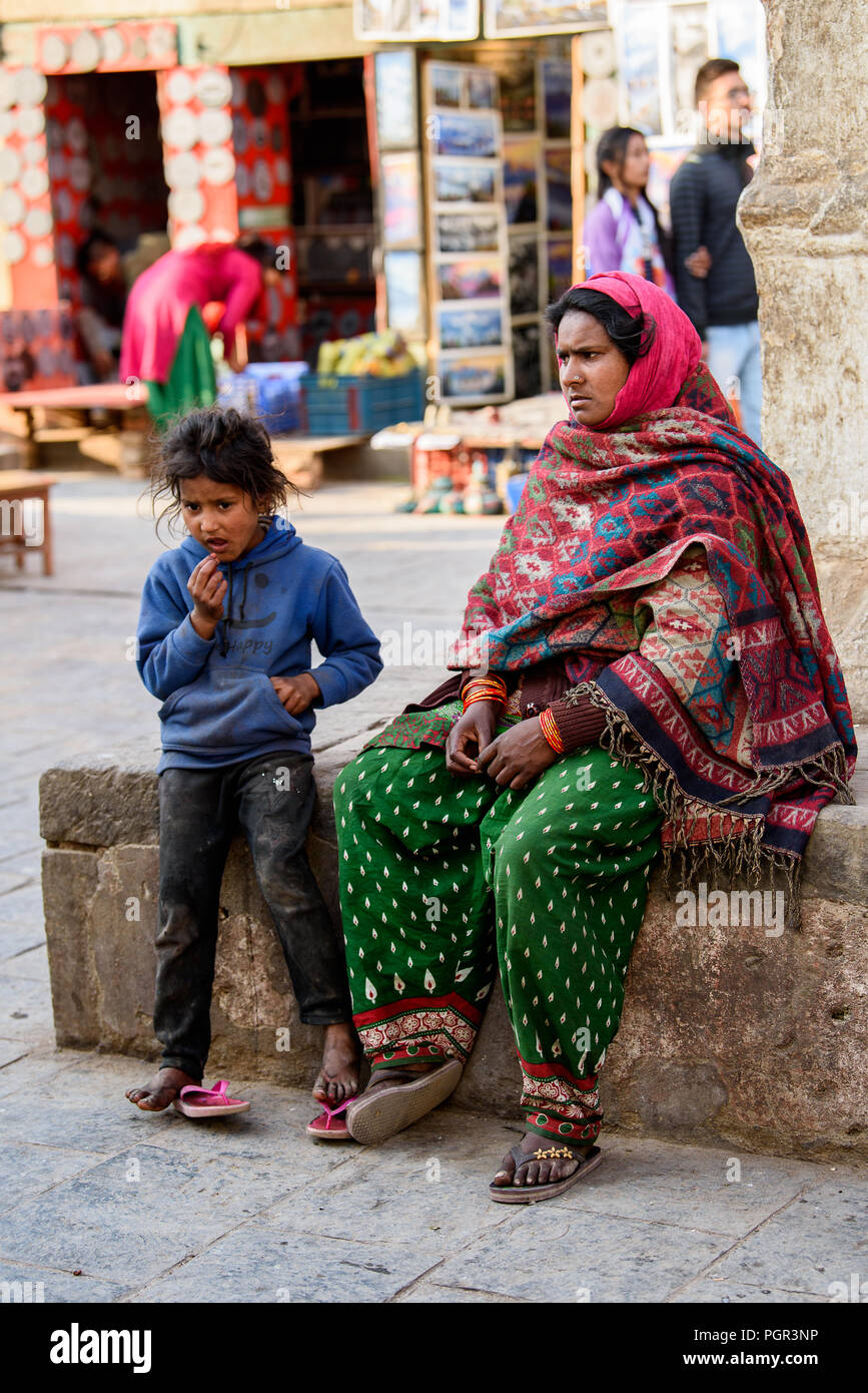 KATMANDU, NEPAL - MAR 6, 2017: Unidentified Chhetri little girl in blue ...