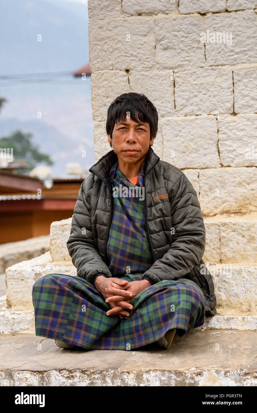 TRIMPHU, BHUTAN - MAR 8, 2017: Unidentified Ngalops man in plaid ...
