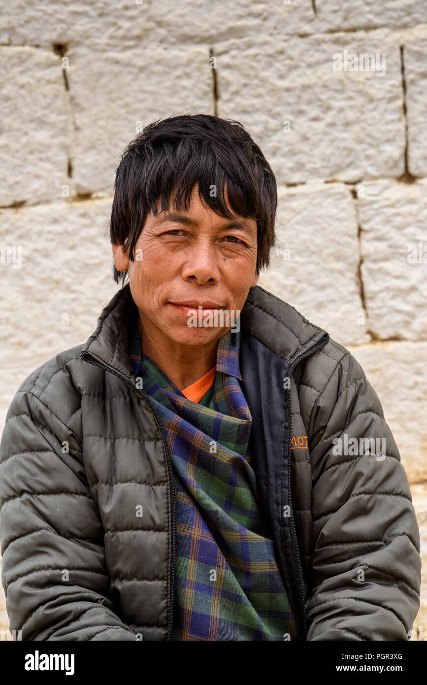 TRIMPHU, BHUTAN - MAR 8, 2017: Unidentified Ngalops man looks ahead ...