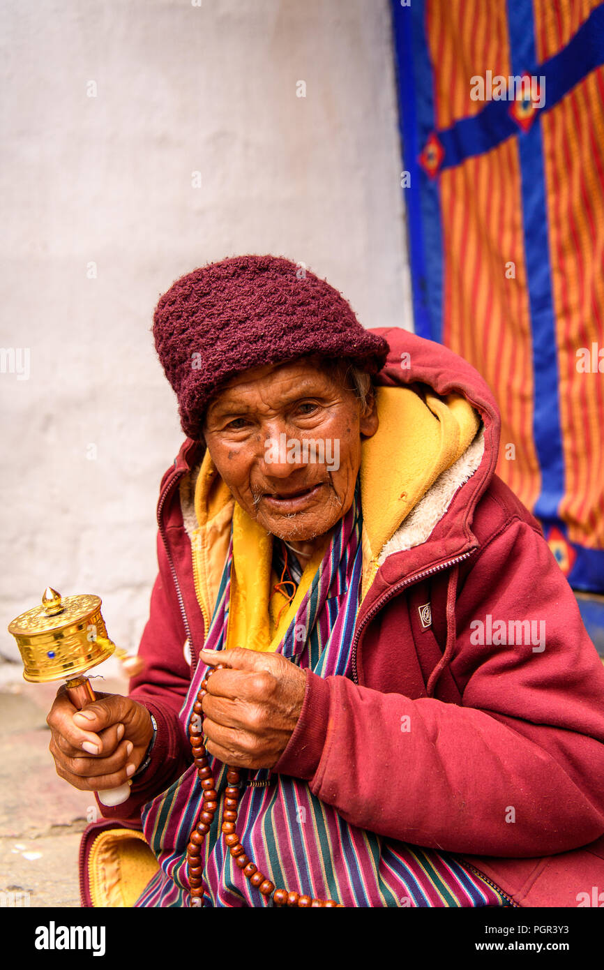 TRIMPHU, BHUTAN - MAR 8, 2017: Unidentified Ngalops old man in ...