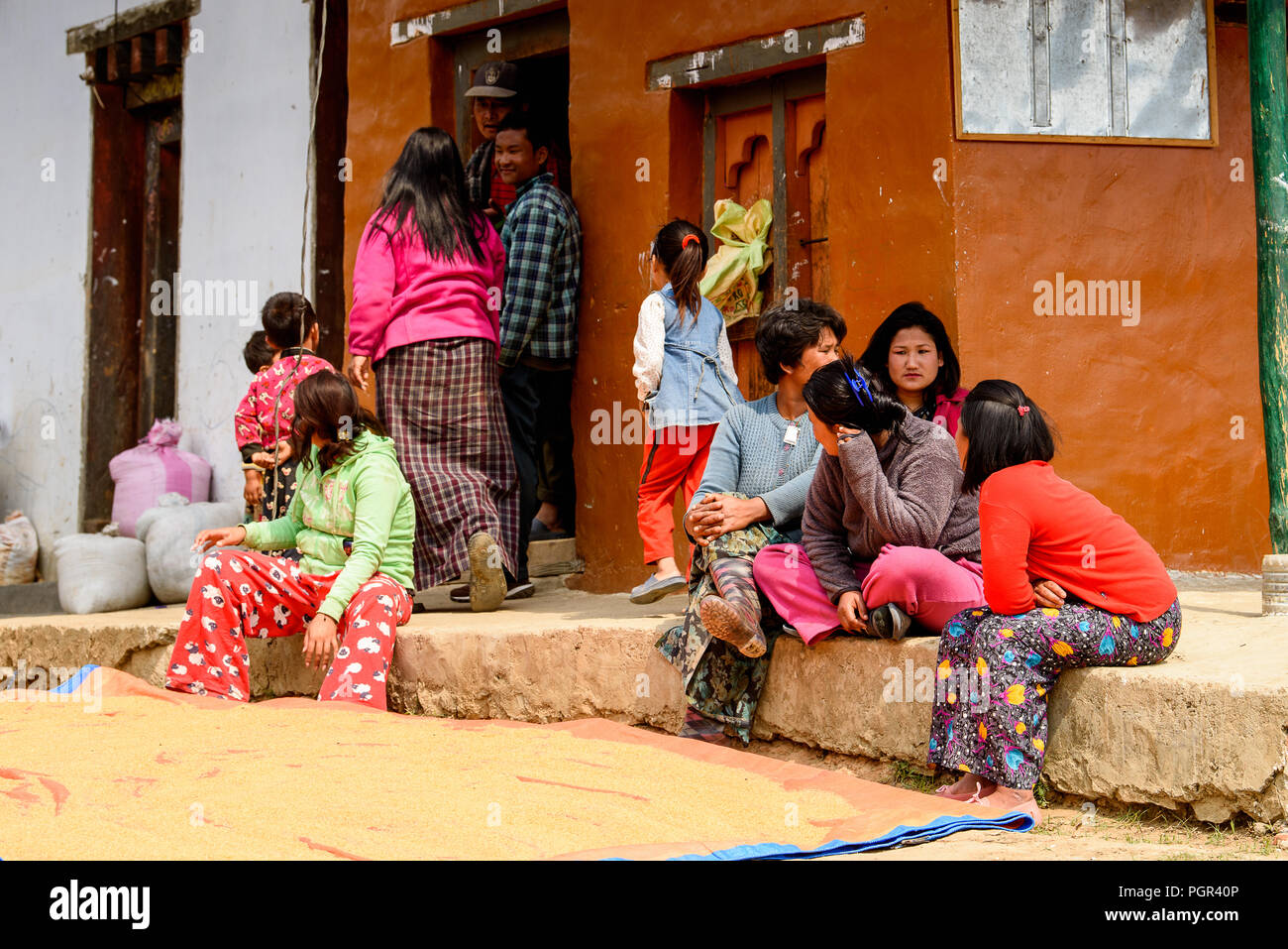 TRIMPHU, BHUTAN - MAR 8, 2017: Unidentified Ngalops people talk about ...