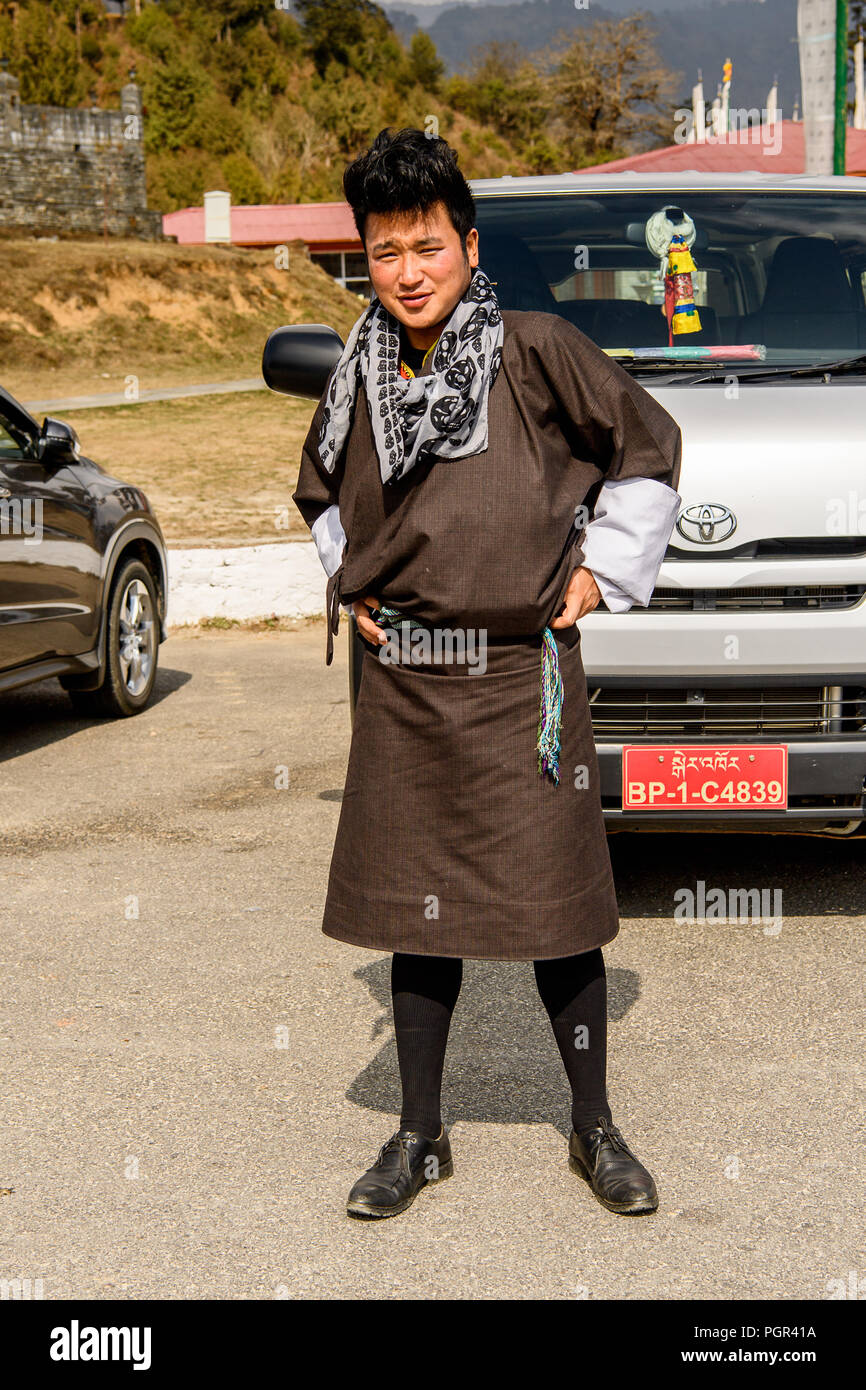 TRIMPHU, BHUTAN - MAR 8, 2017: Unidentified Ngalops boy in traditional ...