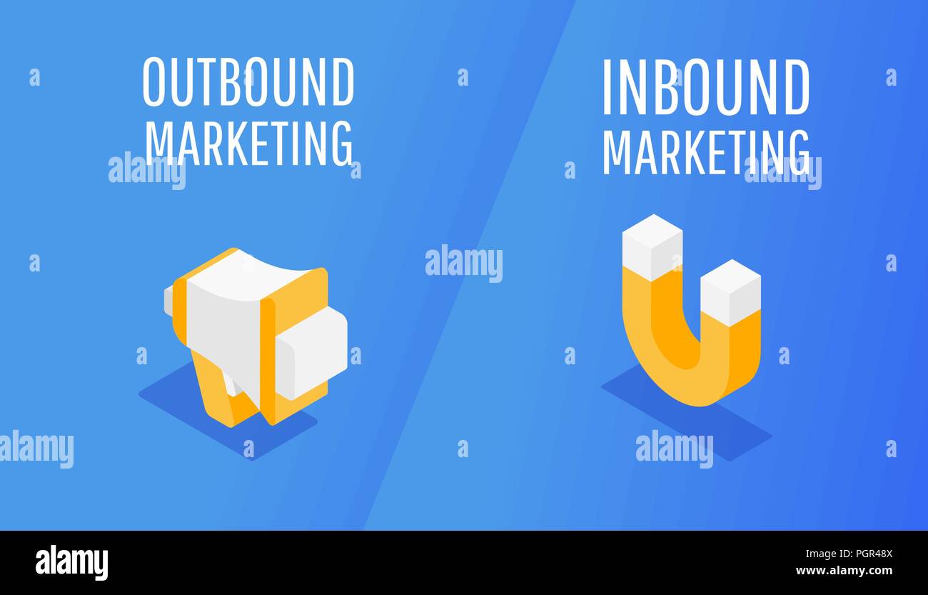 Isometric design inbound and outbound marketing vector business ...