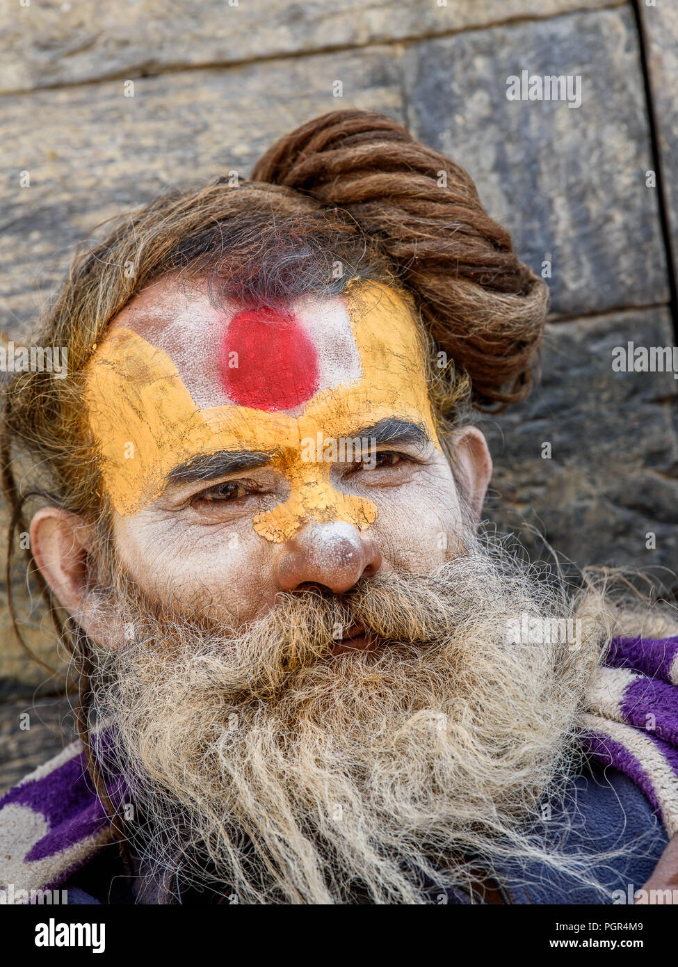 KATMANDU, NEPAL - MAR 6, 2017: Unidentified Chhetri man with beard and ...