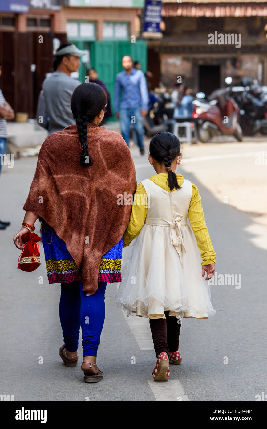 KATMANDU, NEPAL - MAR 6, 2017: Unidentified Chhetri two girls with ...