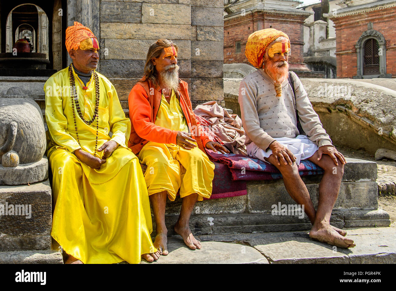 KATMANDU, NEPAL - MAR 6, 2017: Unidentified Chhetri men with beards and ...