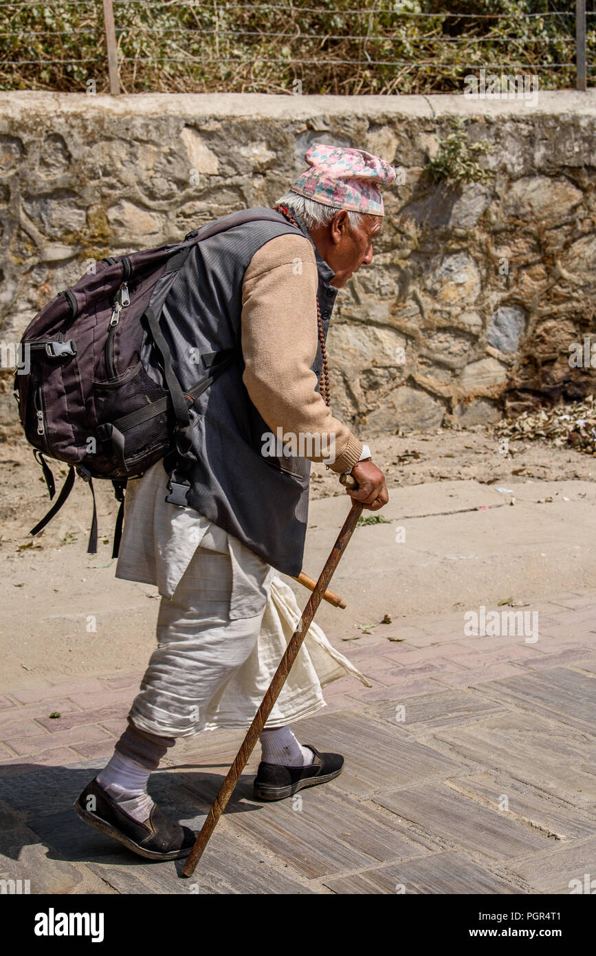KATMANDU, NEPAL - MAR 6, 2017: Unidentified Chhetri man with backpack ...