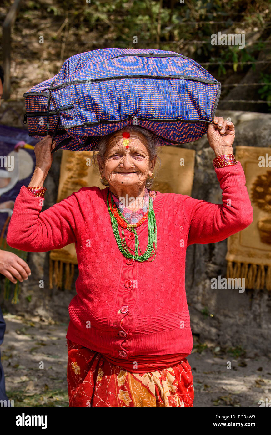KATMANDU, NEPAL - MAR 6, 2017: Unidentified Chhetri woman in red ...