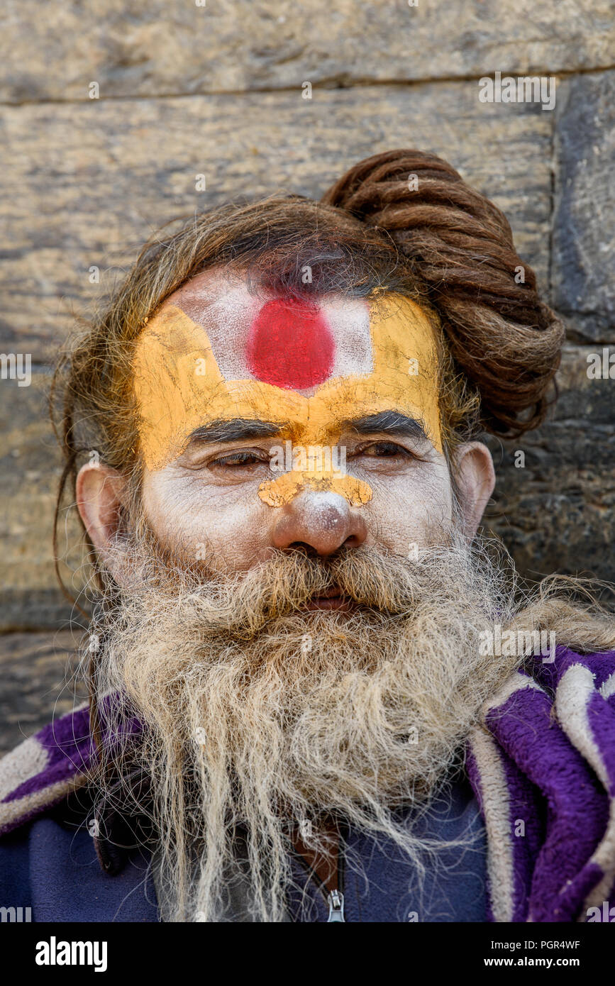 KATMANDU, NEPAL - MAR 6, 2017: Unidentified Chhetri man with beard and ...