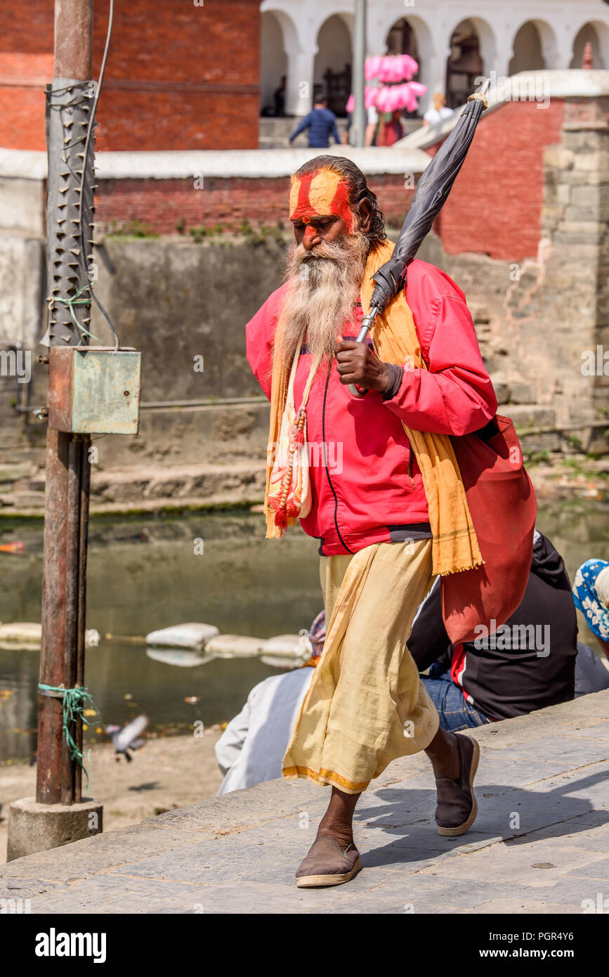 KATMANDU, NEPAL - MAR 6, 2017: Unidentified Chhetri man with beard and ...