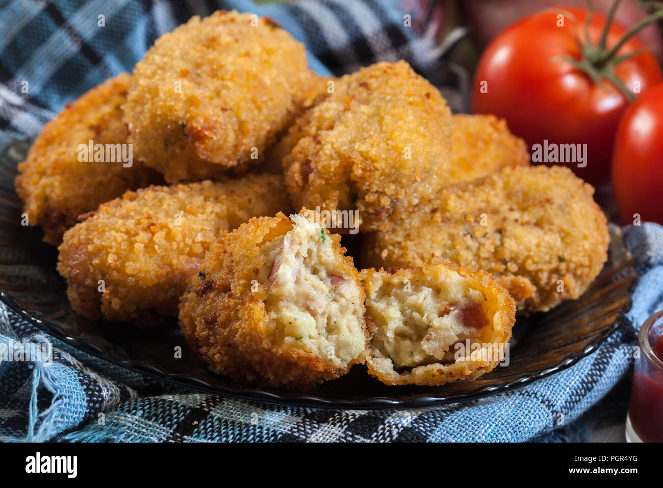 Homemade croquettes of jamon ham.Traditional Spanish food Stock Photo ...