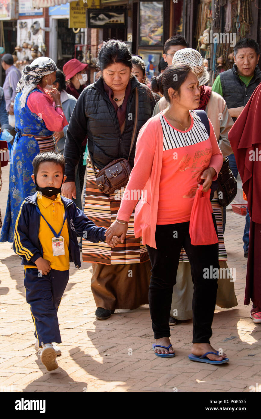 KATMANDU, NEPAL - MAR 6, 2017: Unidentified Chhetri people walk along ...