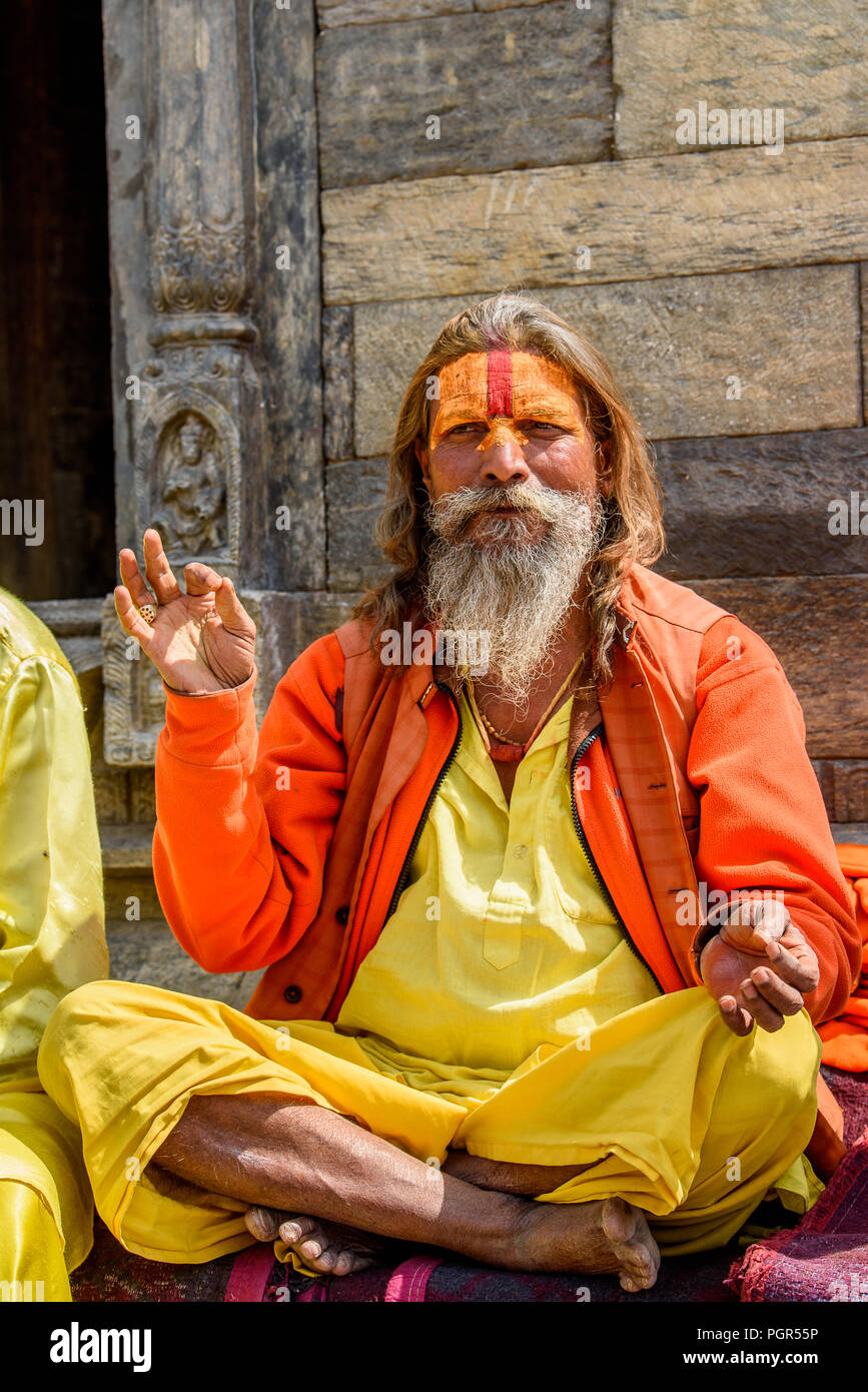 KATMANDU, NEPAL - MAR 6, 2017: Unidentified Chhetri man with beard and ...