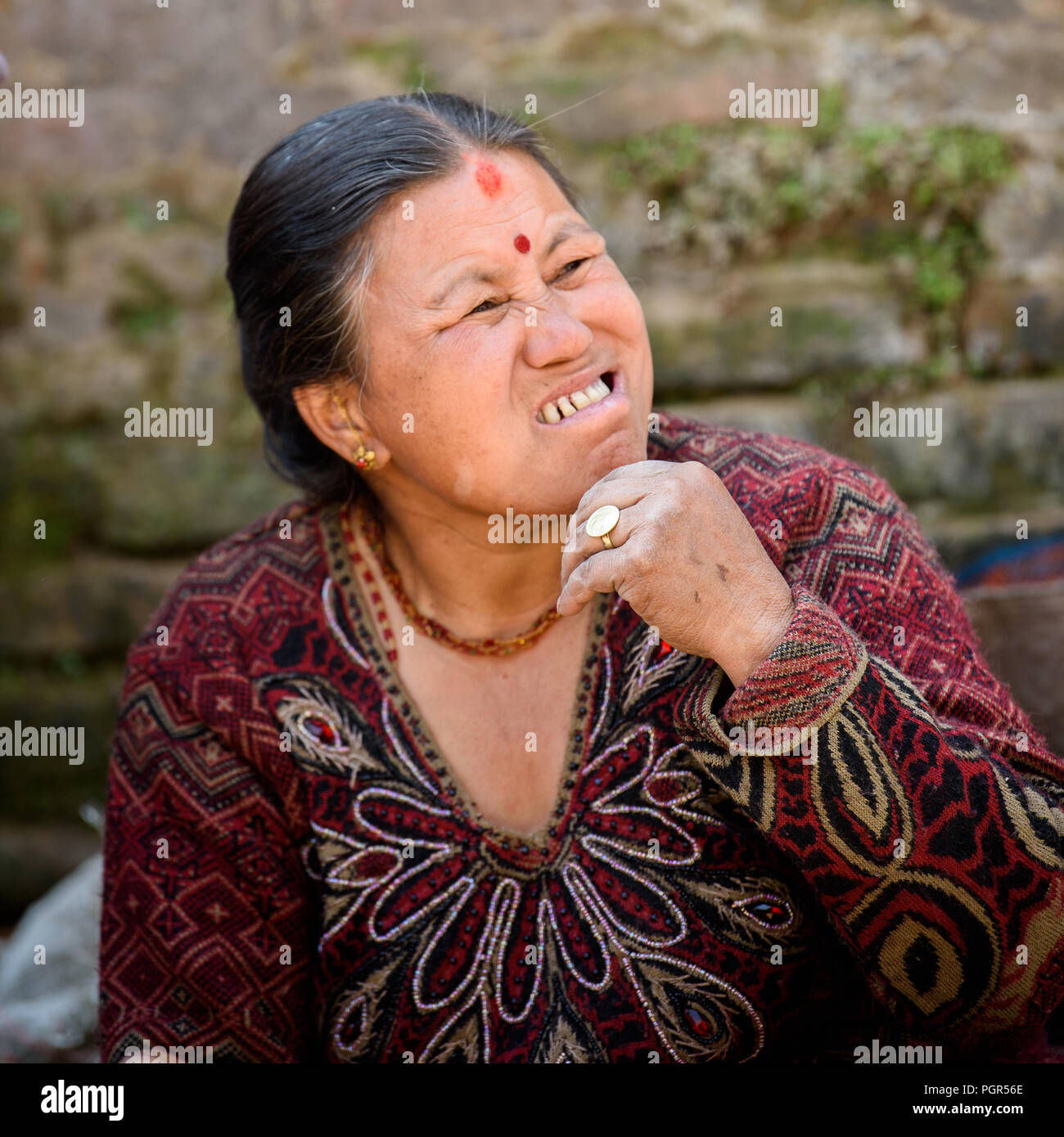 KATMANDU, NEPAL - MAR 6, 2017: Unidentified Chhetri woman shows her ...