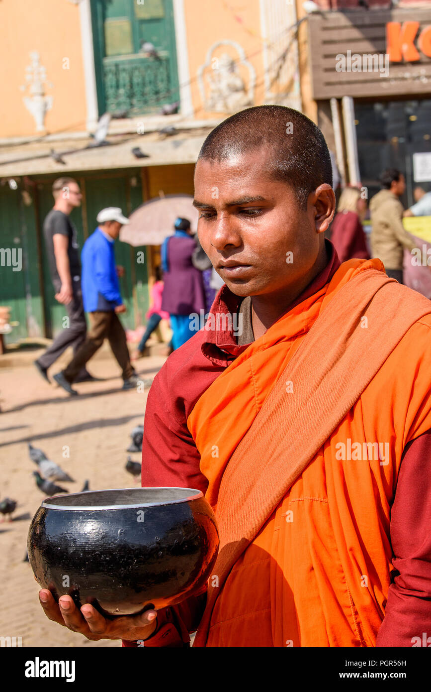 KATMANDU, NEPAL - MAR 6, 2017: Unidentified Chhetri man in orange ...