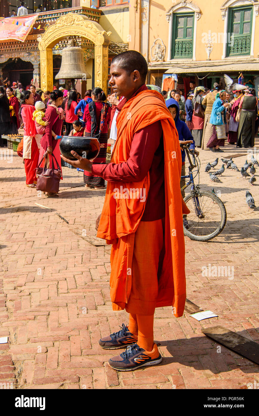 KATMANDU, NEPAL - MAR 6, 2017: Unidentified Chhetri man in orange ...