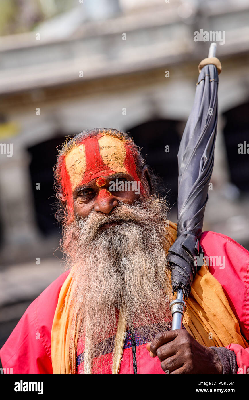 KATMANDU, NEPAL - MAR 6, 2017: Unidentified Chhetri man with beard and ...
