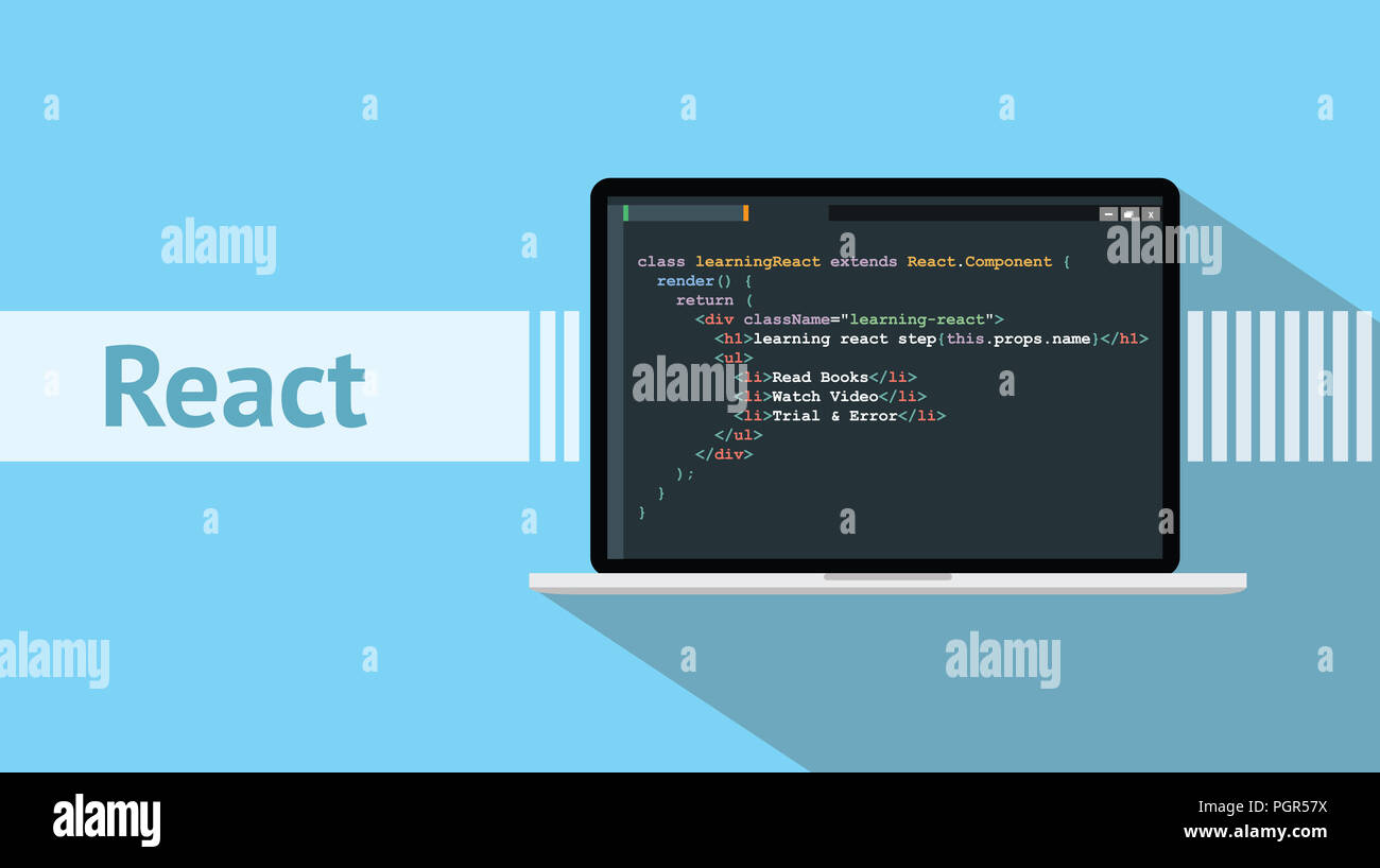React Native Programming Language With Laptop And Code Script On Screen