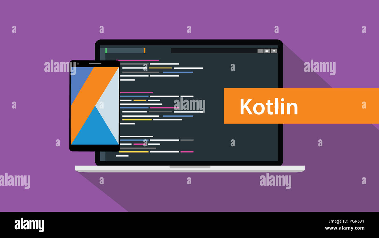 Kotlin Mobile Application Programming Language Coding Software Technology Vector Illustration