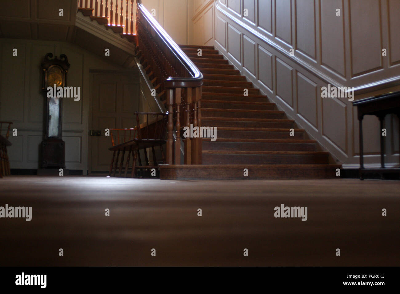 Large imposing interior staircase in Colonial house in Yorktown ...