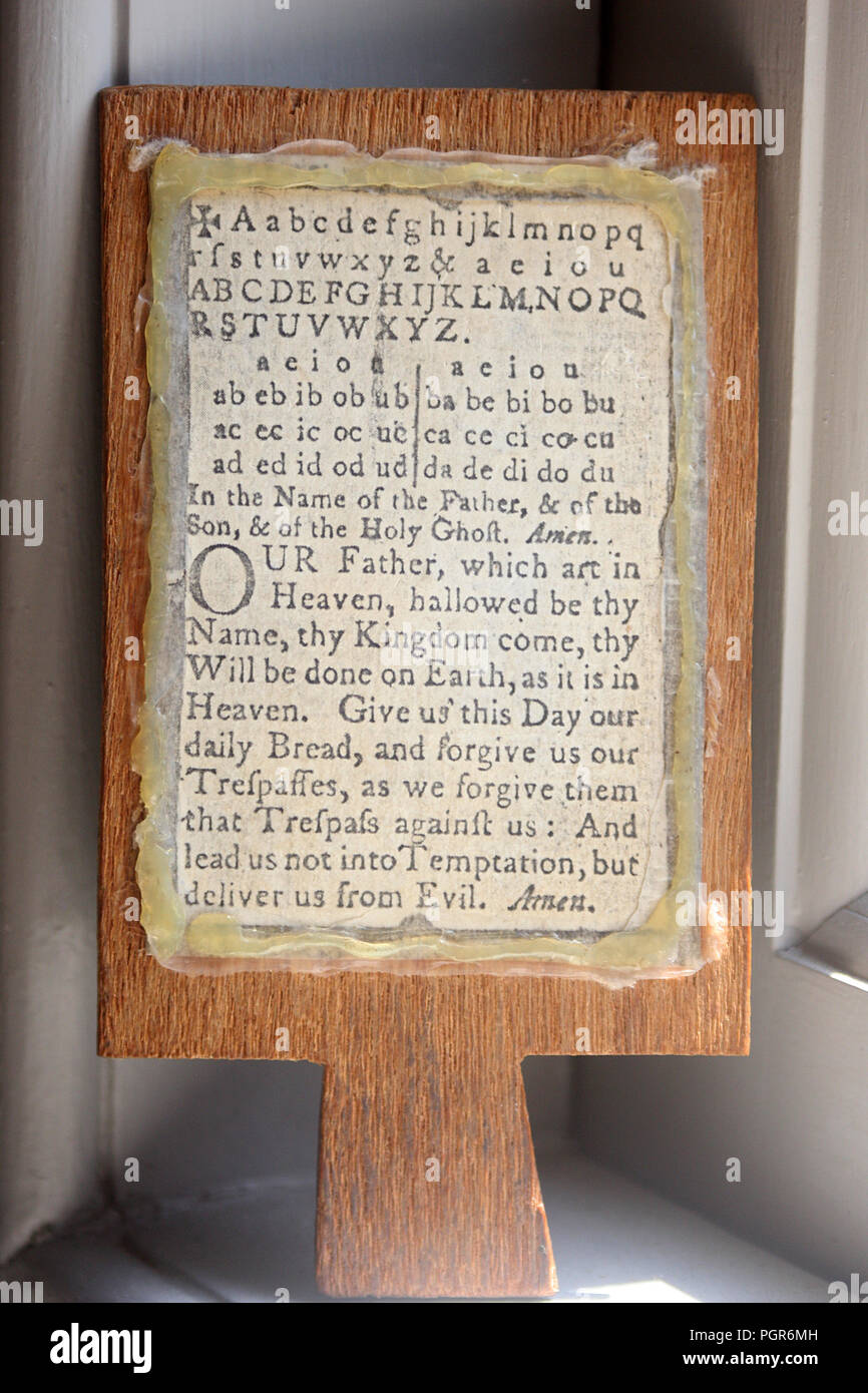 A hornbook used in schools in Colonial America. The alphabet and the ...
