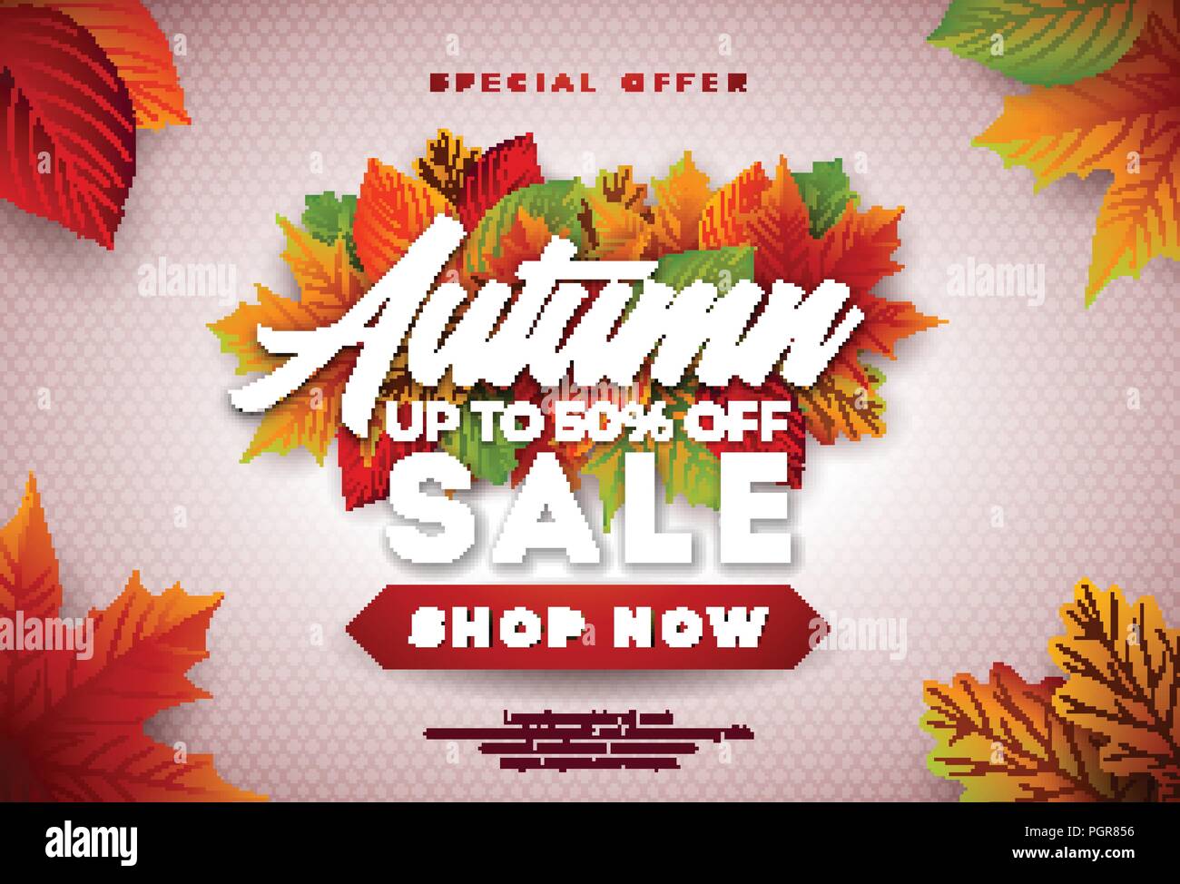 Autumn Sale Design with Falling Leaves and Lettering on Light ...