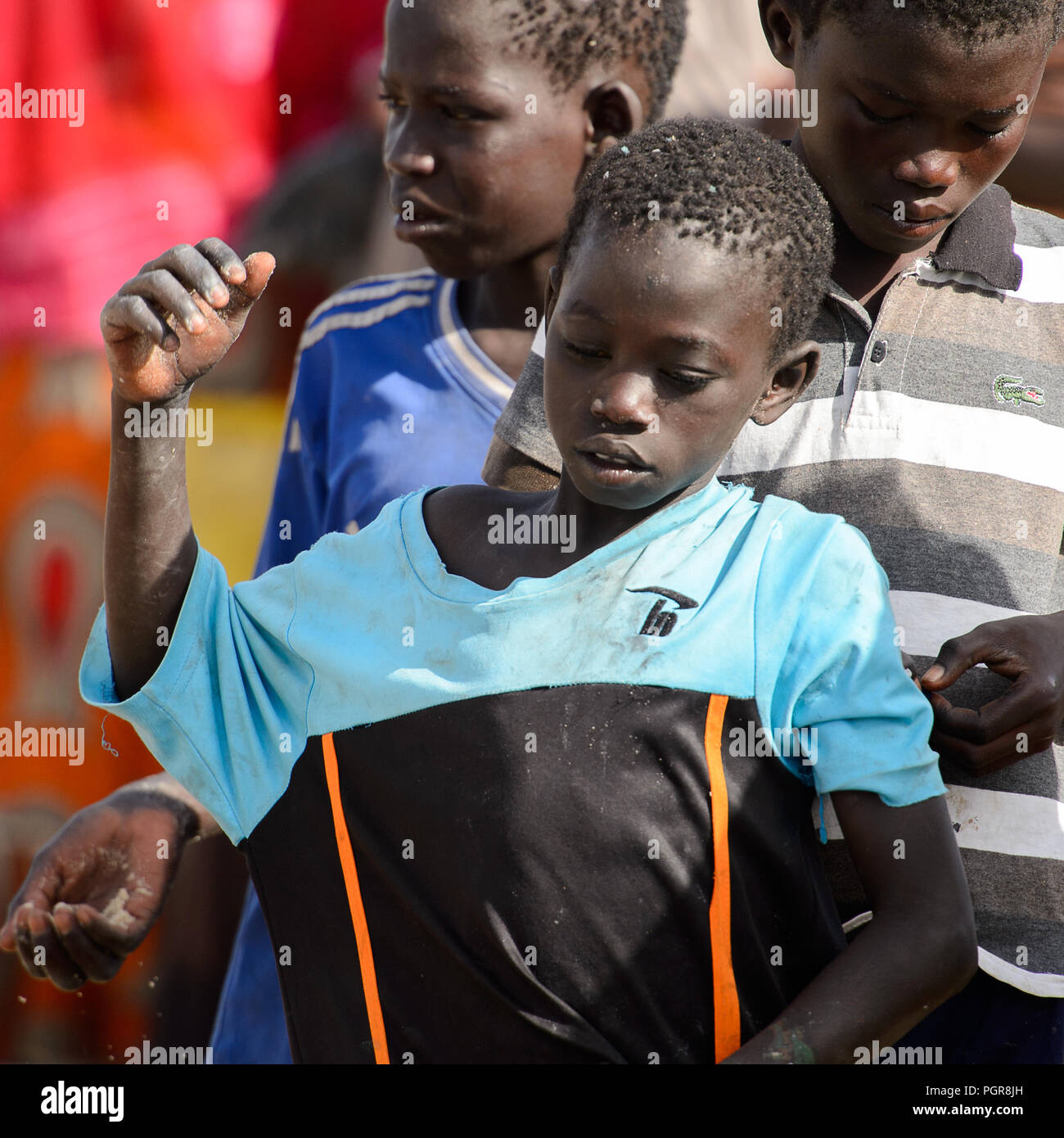 KAYAR, SENEGAL - APR 27, 2017: Unidentified Senegalese boys play on the ...