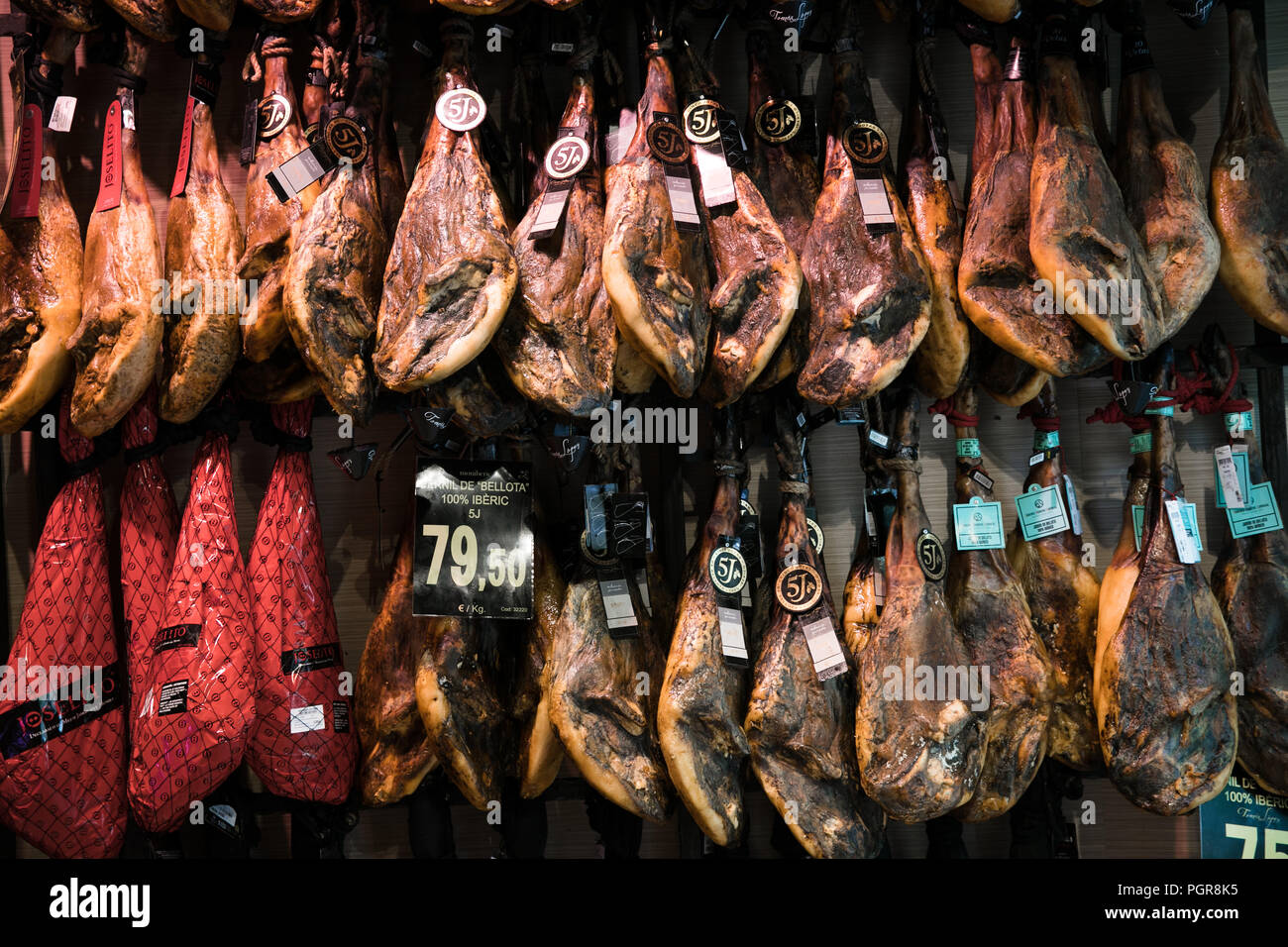 Jamon store, Barcelona Stock Photo - Alamy