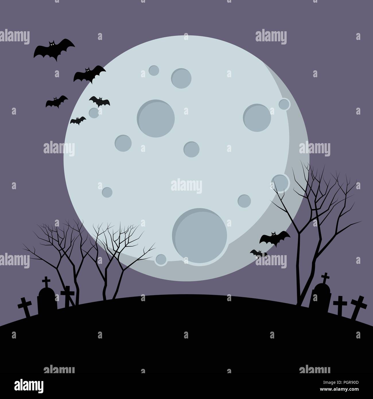 Halloween night with bats flying over moon. Happy Halloween Vector ...