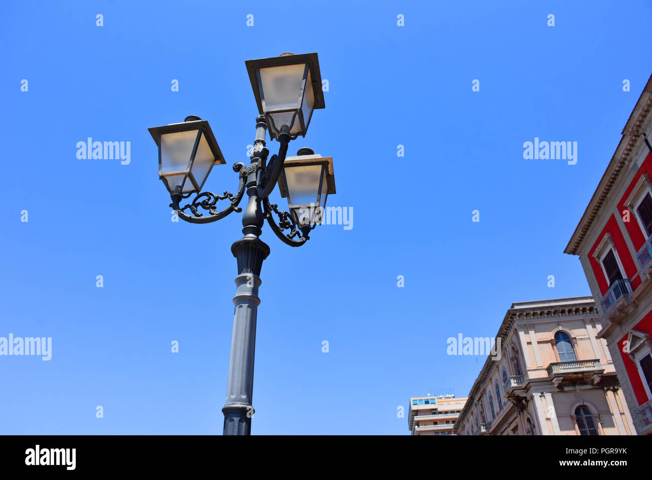 Italy, Puglia region, Taranto, street lamps for street lighting in the ...