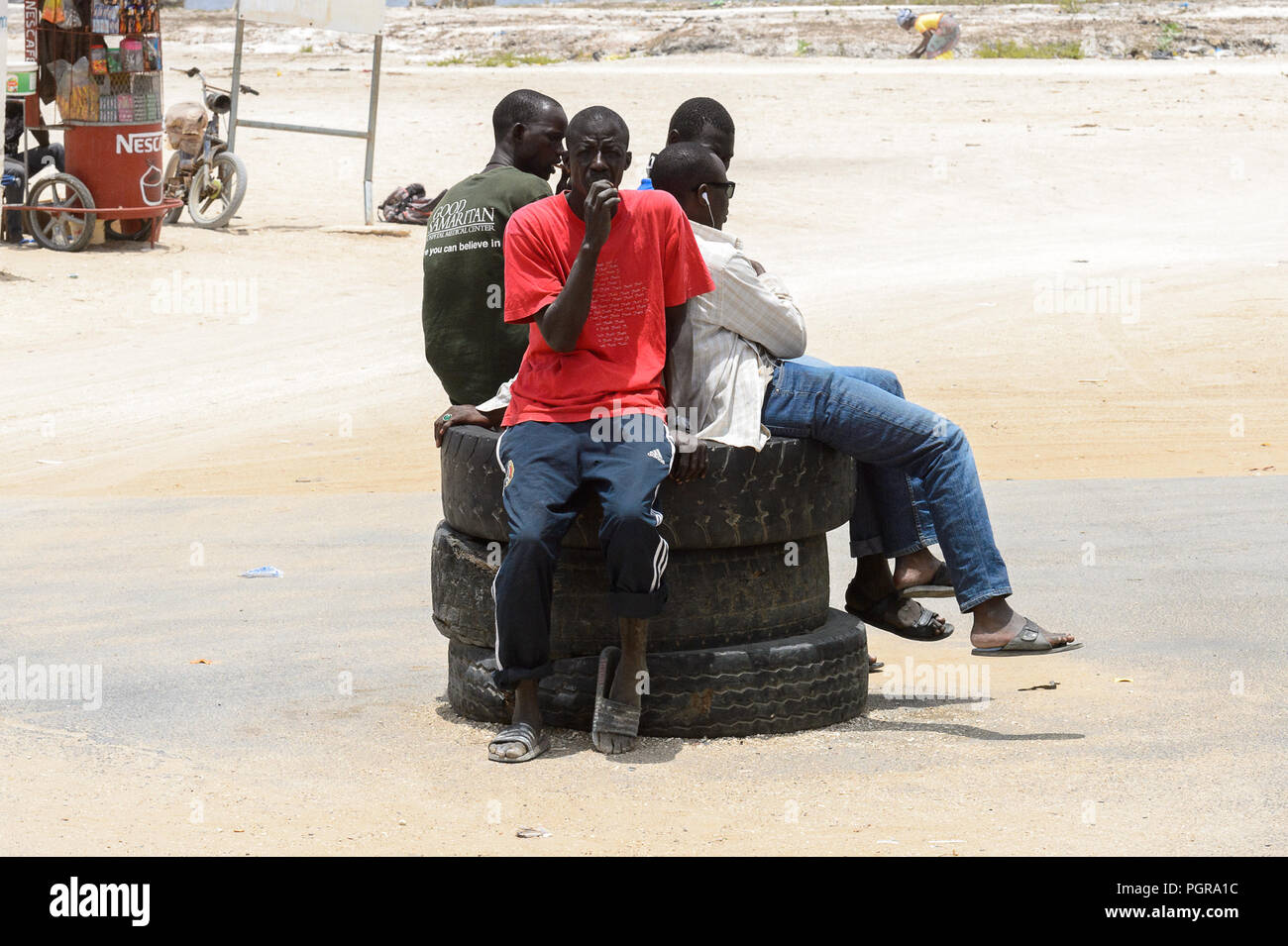 LAC ROSE reg., SENEGAL - APR 27, 2017: Unidentified Senegalese group of ...