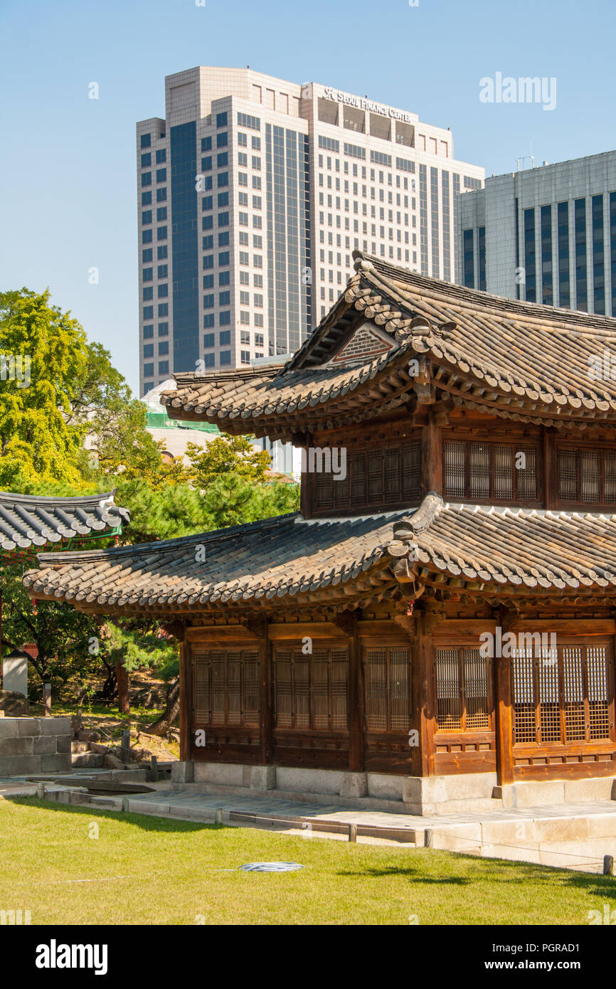 Ancient oriental palace with a modern building in the background Stock ...