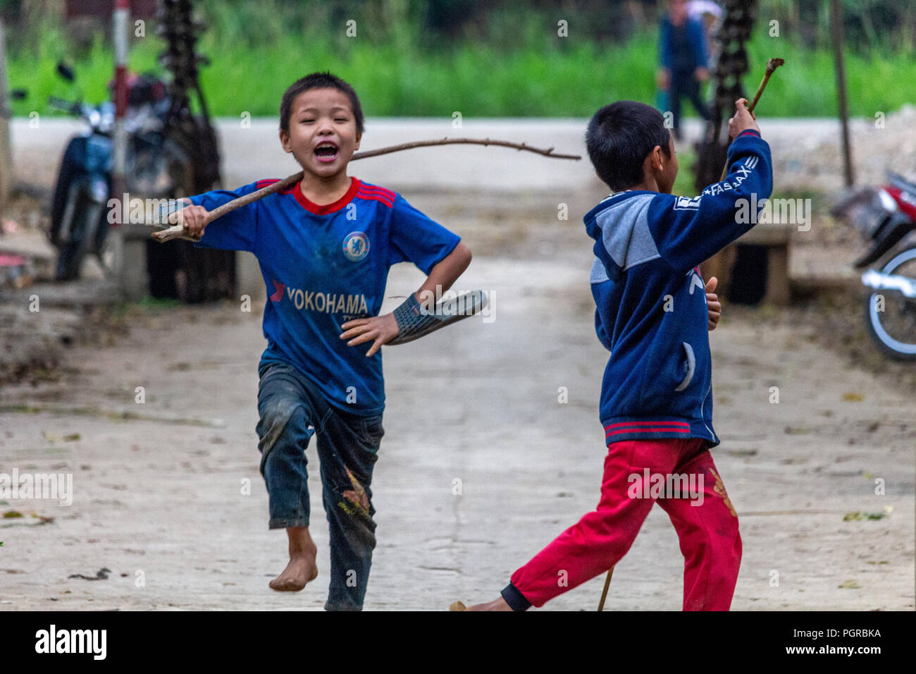 Ha Giang, Vietnam - March 17, 2018: Hmong ethnic minority children ...