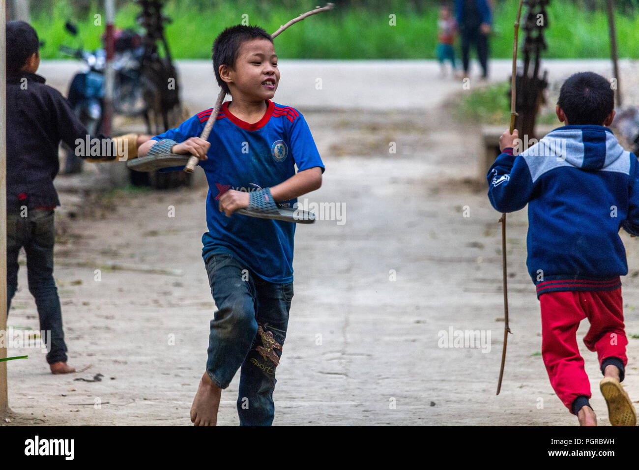 Ha Giang, Vietnam - March 17, 2018: Hmong ethnic minority children ...