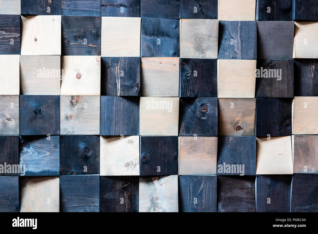 Wall design with abstract colorful wooden squares Stock Photo - Alamy
