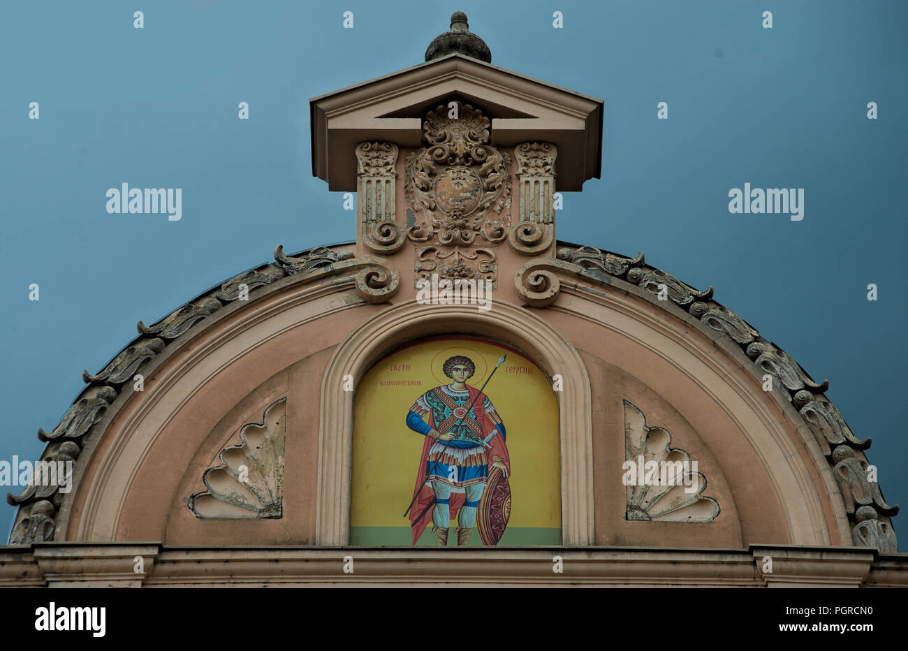 Icon with decorations on top of the building Stock Photo - Alamy