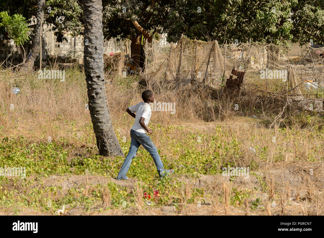 ZIGUINCHOR, SENEGAL - APR 28, 2017: Unidentified Senegalese little boy ...