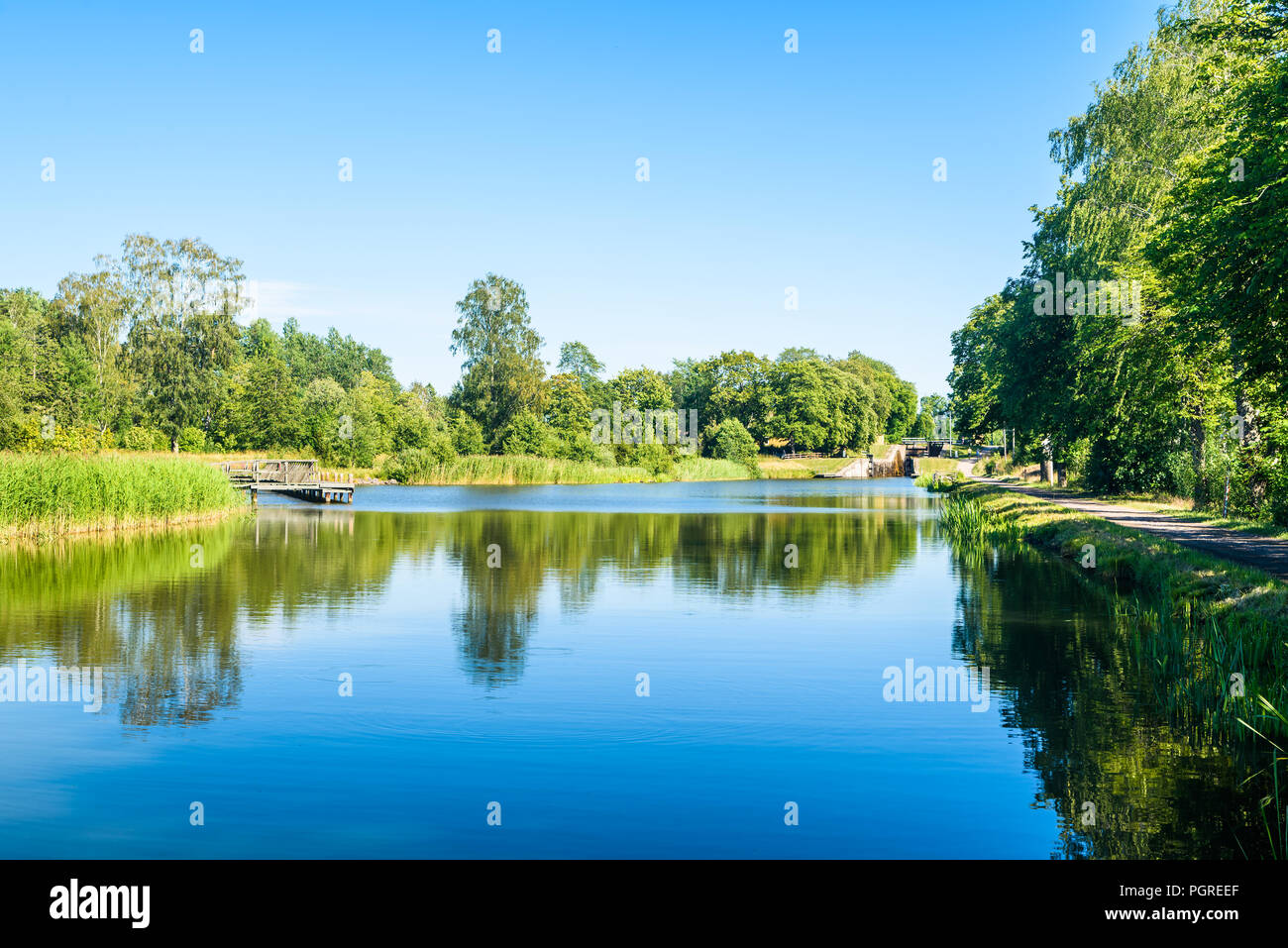 The Gota canal at Riksberg, Sweden. Sluice gates visible in the ...