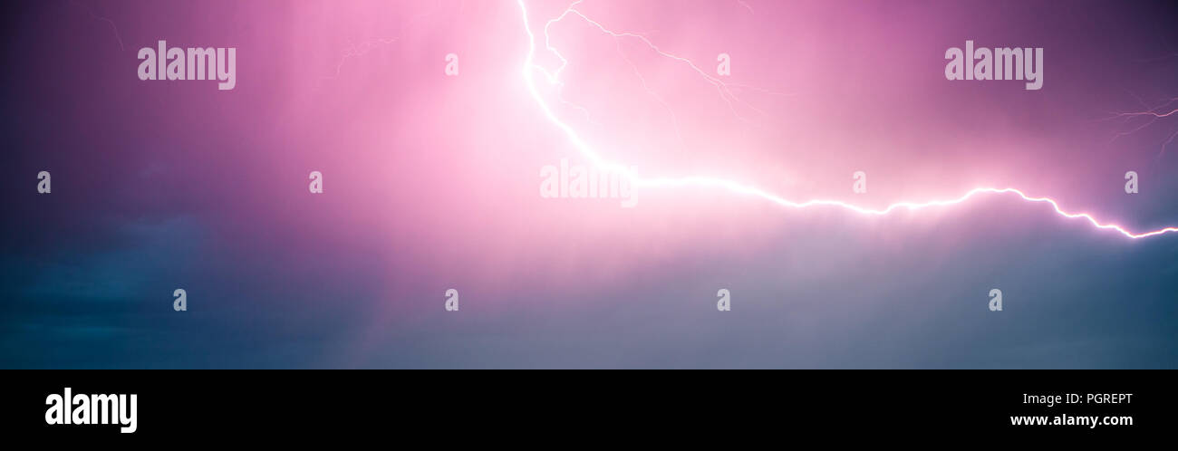 Panoramic view. A flash of lightning in a dramatic sky. A natural ...
