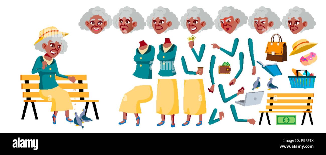 Old Woman Vector. Senior Person Portrait. Black. Afro American. Elderly ...