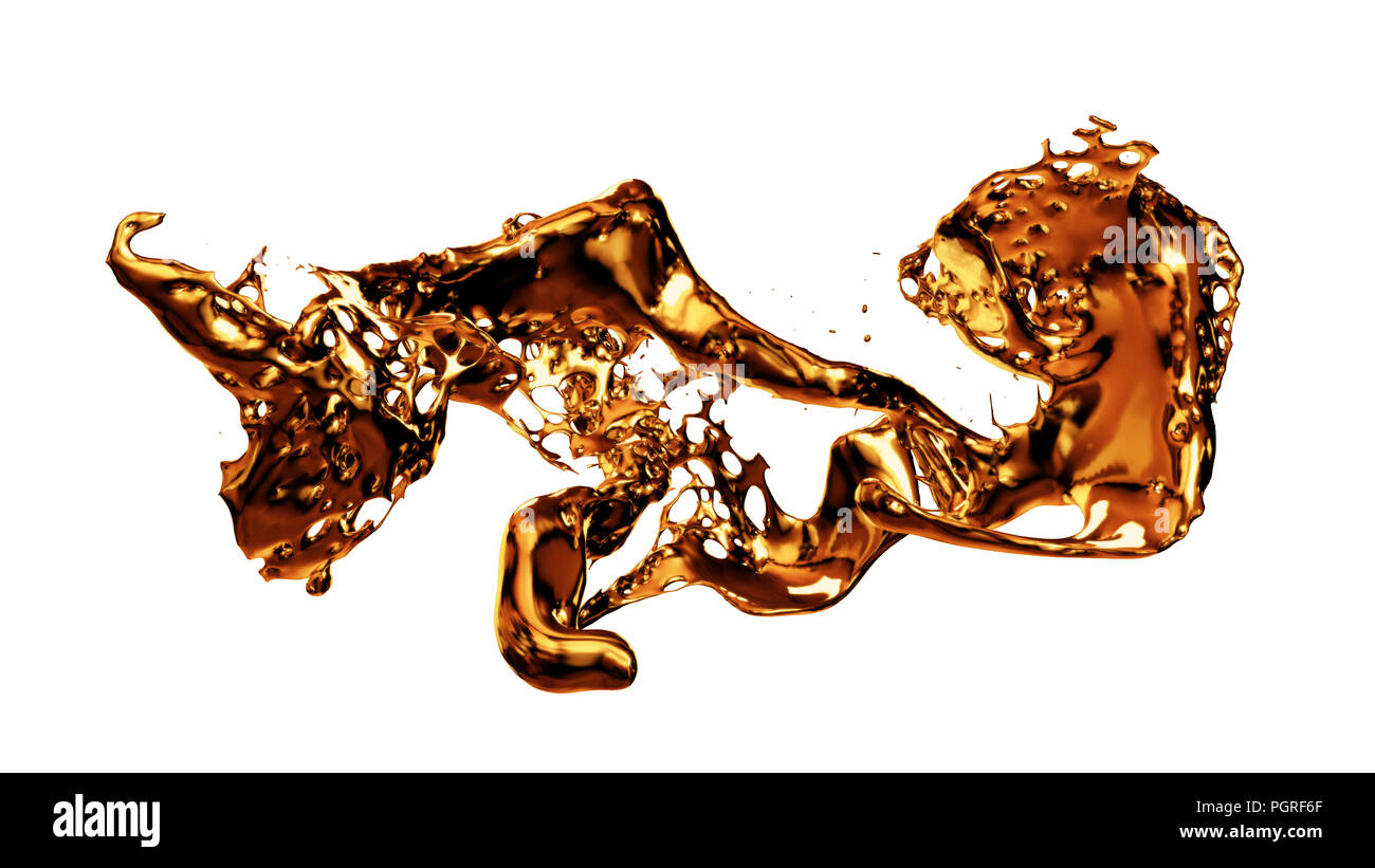 color paint splash, stream of liquid gold (3d illustration isolated on ...