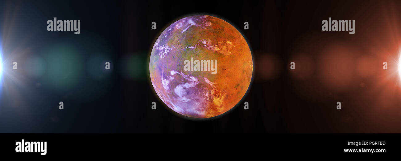 beautiful exoplanet, part of an alien binary star system with a red and ...