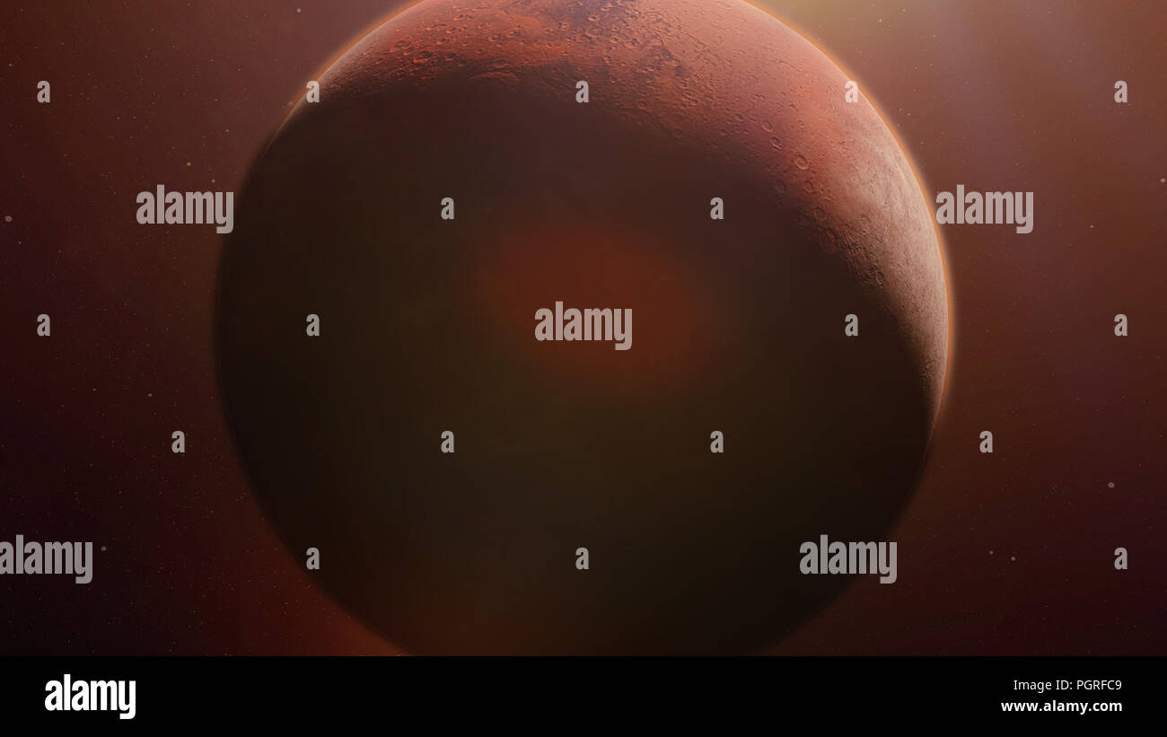 red planet Mars in natural colors, close up with visible atmosphere (3d ...