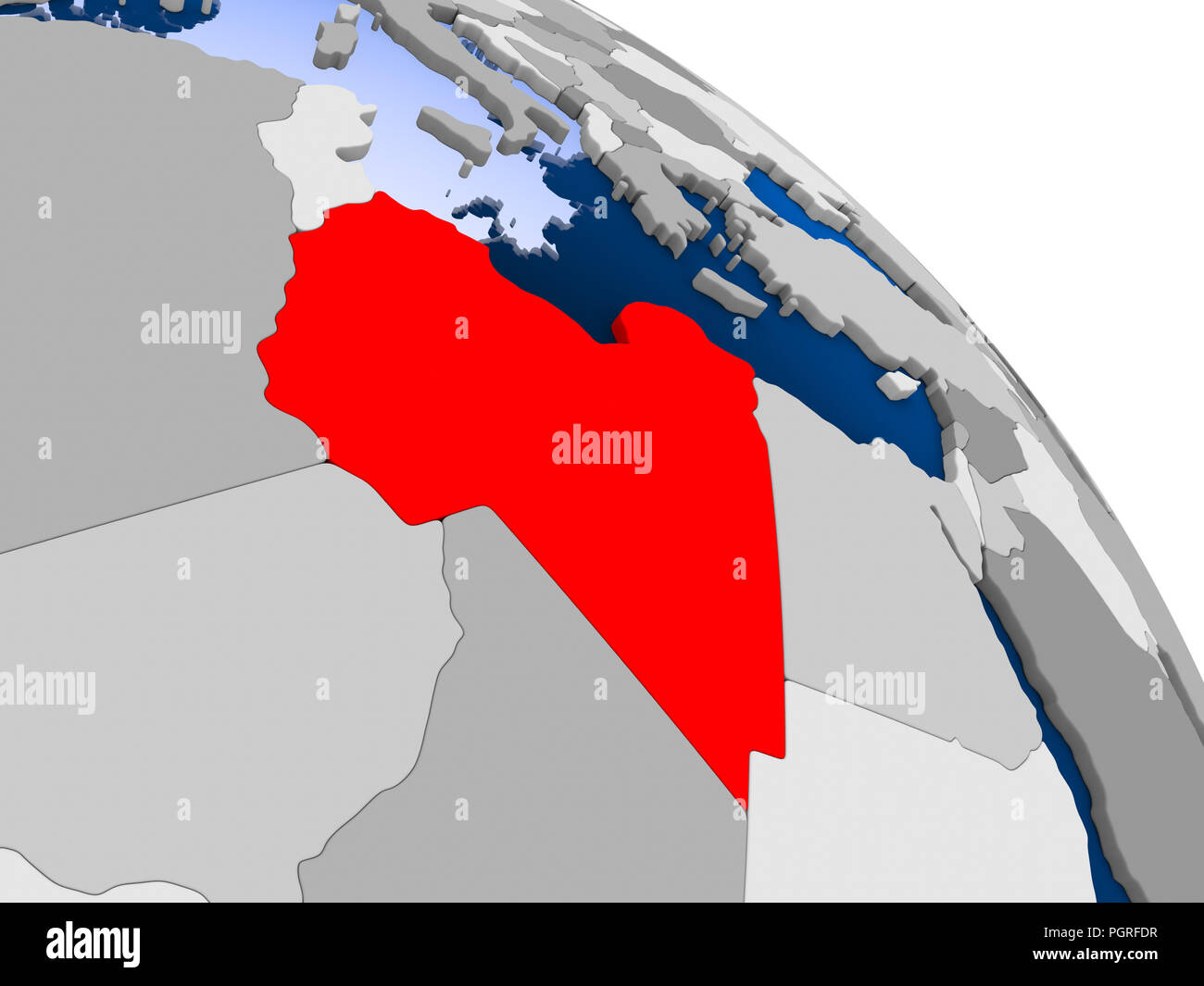Illustration of Libya highlighted in red on globe with transparent ...
