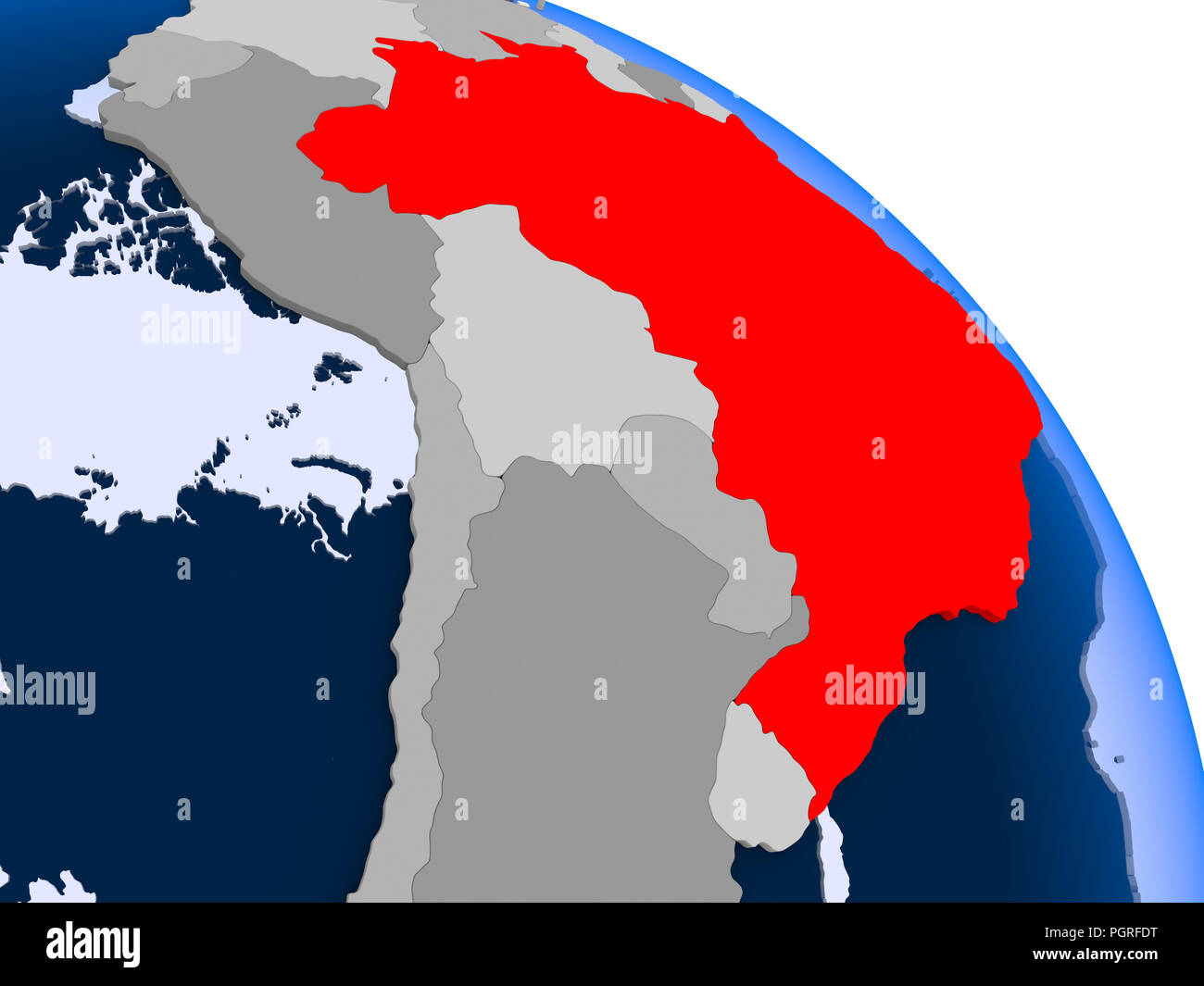 Illustration of Brazil highlighted in red on globe with transparent ...