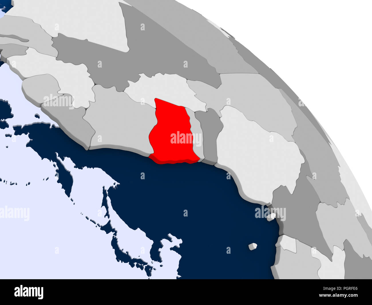Illustration of Ghana highlighted in red on globe with transparent ...