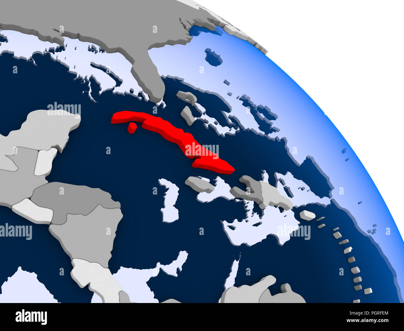 Illustration of Cuba highlighted in red on globe with transparent ...