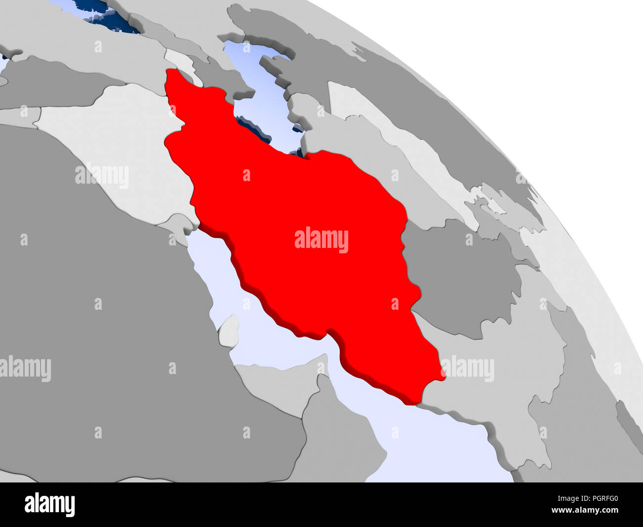 Illustration of Iran highlighted in red on globe with transparent ...